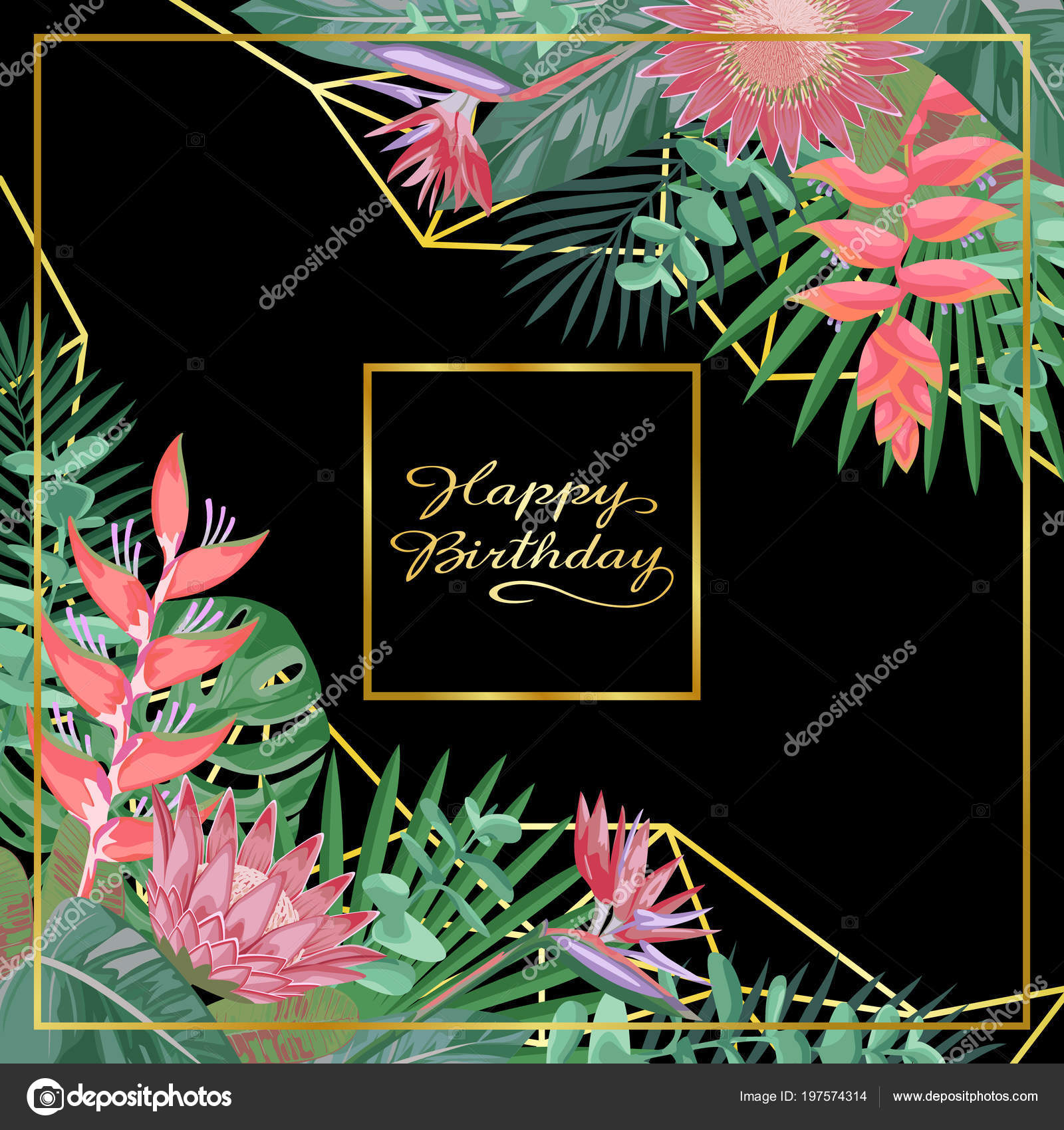 Tropical Happy Birthday Card Stock Vector by ©KronaLux 197574314