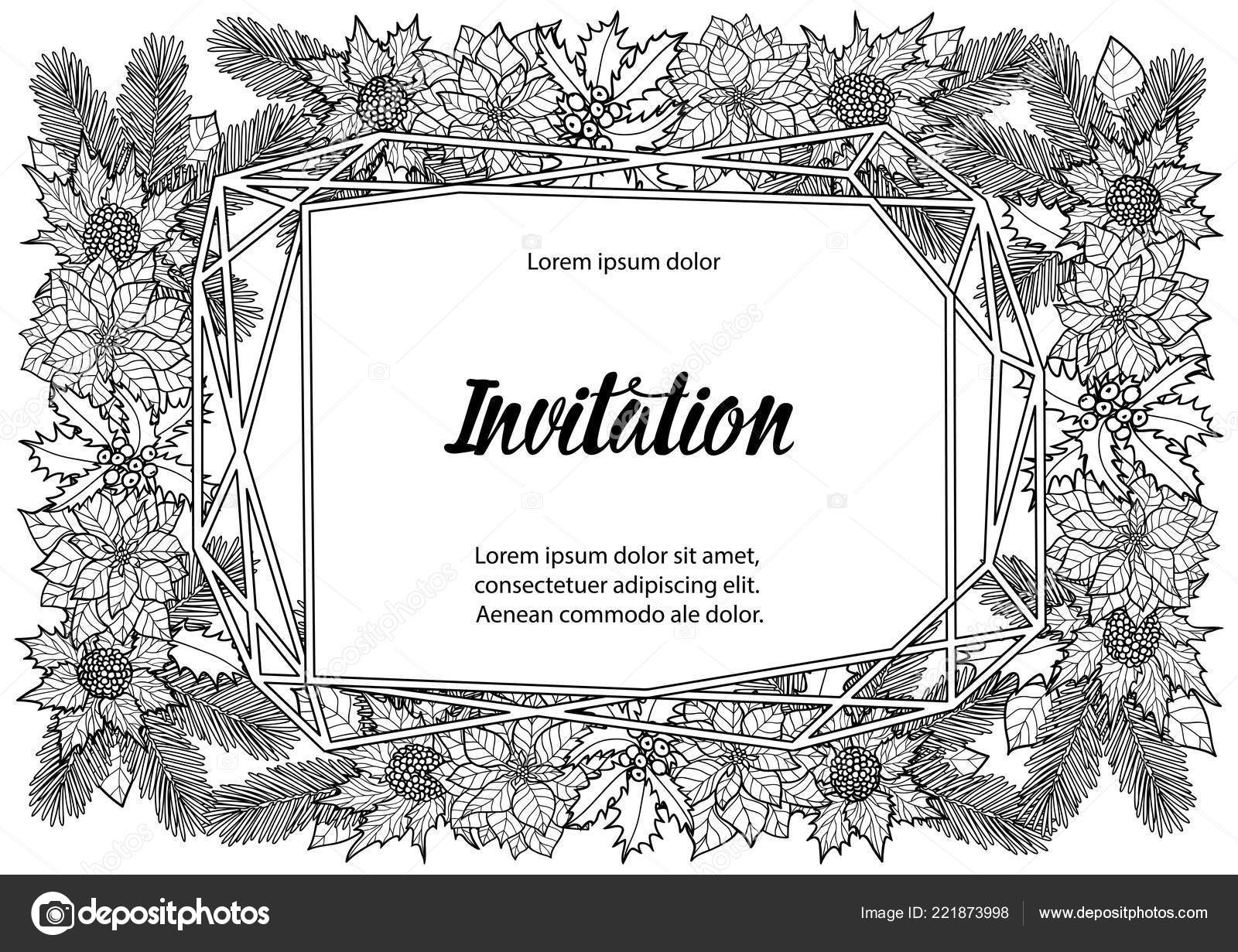 Winter Invitation Coloring Page with Geometric Frame Stock Vector by ...