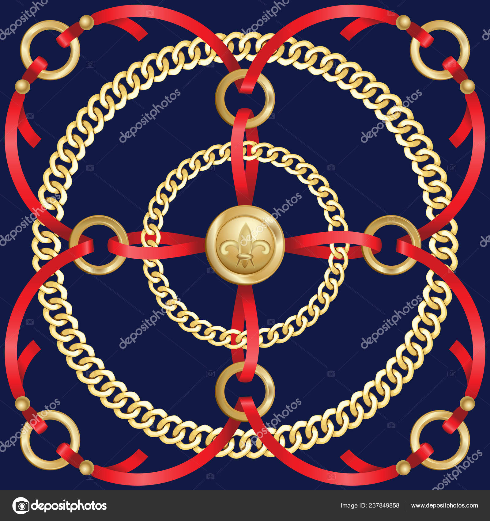 Golden Chains Red Ribbons Medalion Pattern Fashion Luxury Gold ...