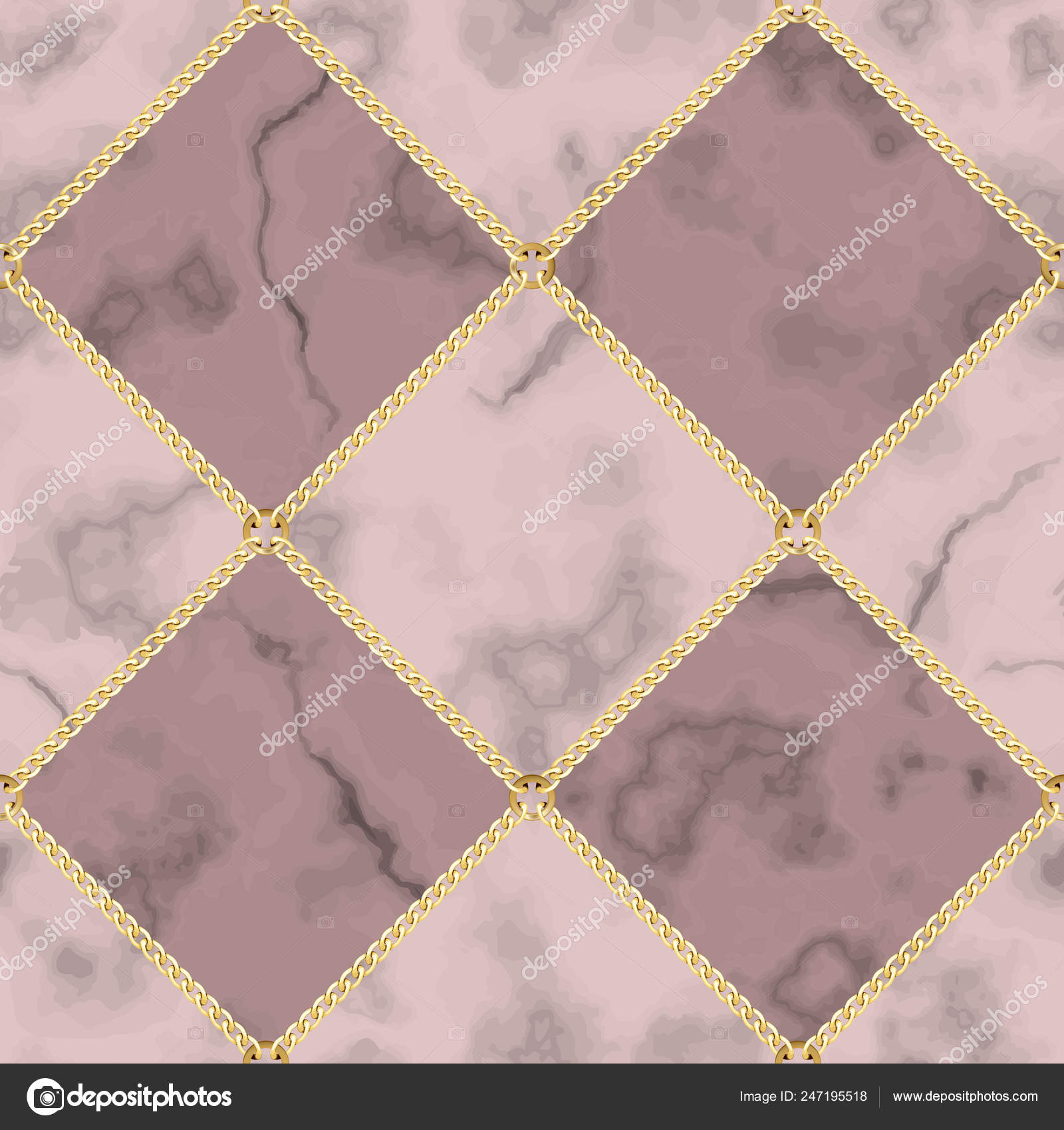 Pink Marble and Gold Chain Luxury Geometric Seamless Pattern Stock ...
