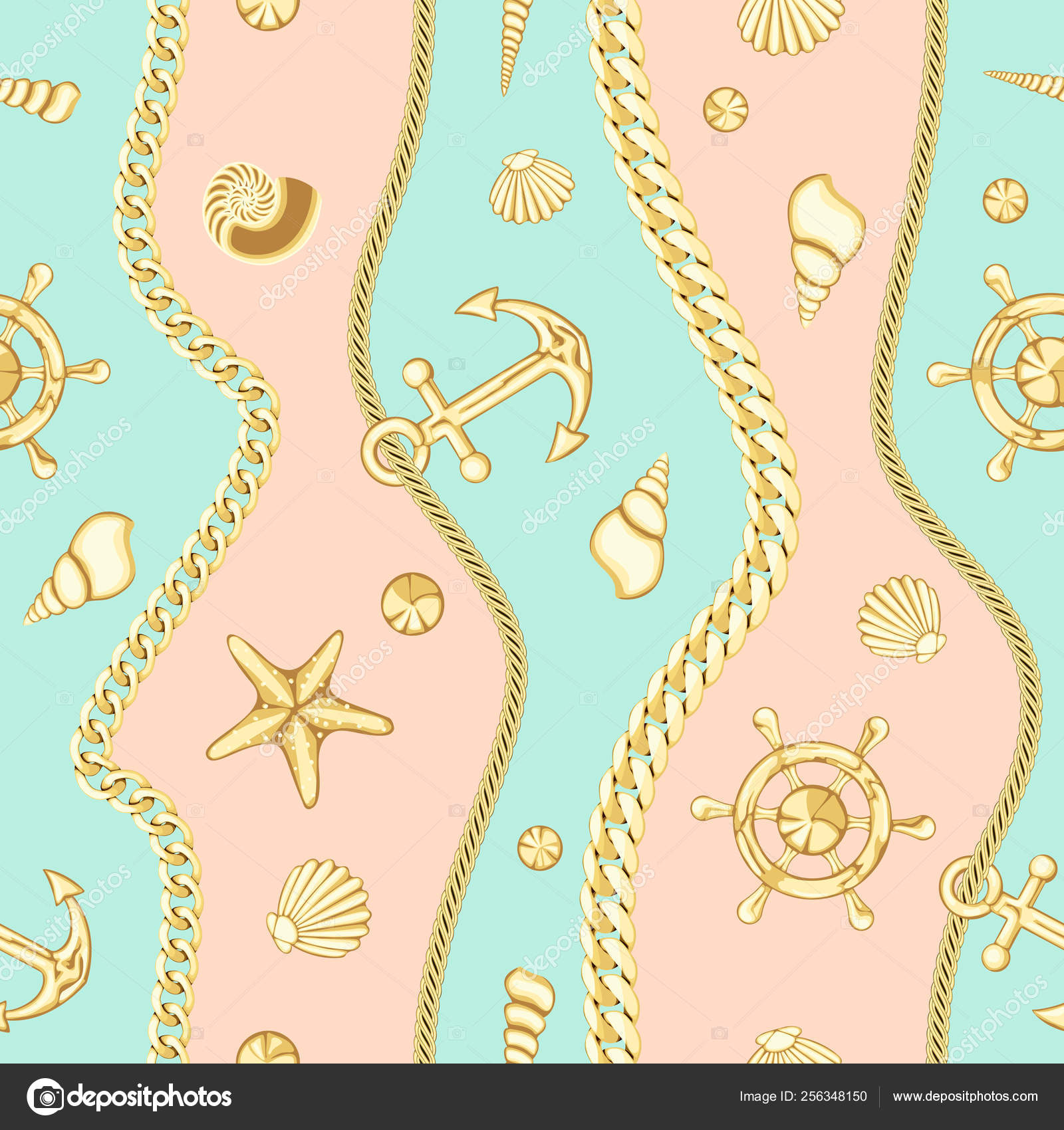 Golden Chains and Seashell Stripe Seamless Pattern. Stock Vector Image ...