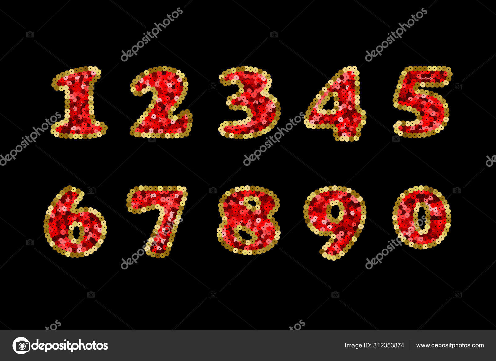 Sequin Red and Gold Vector Numbers. Part 5 Stock Vector by ©KronaLux ...