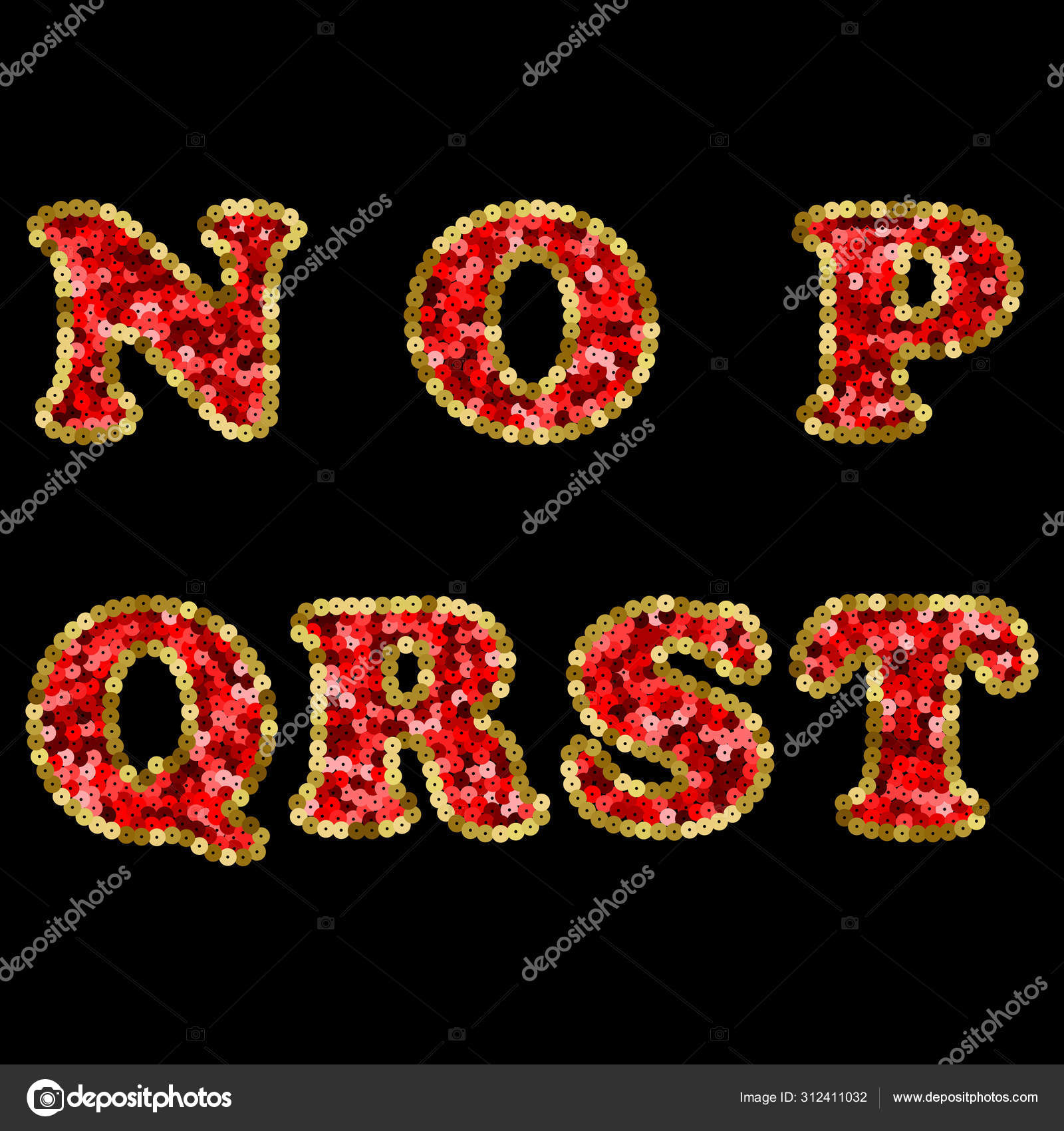 Sequin Red and Gold Vector Alphabet. Part 3 Stock Vector Image by ...