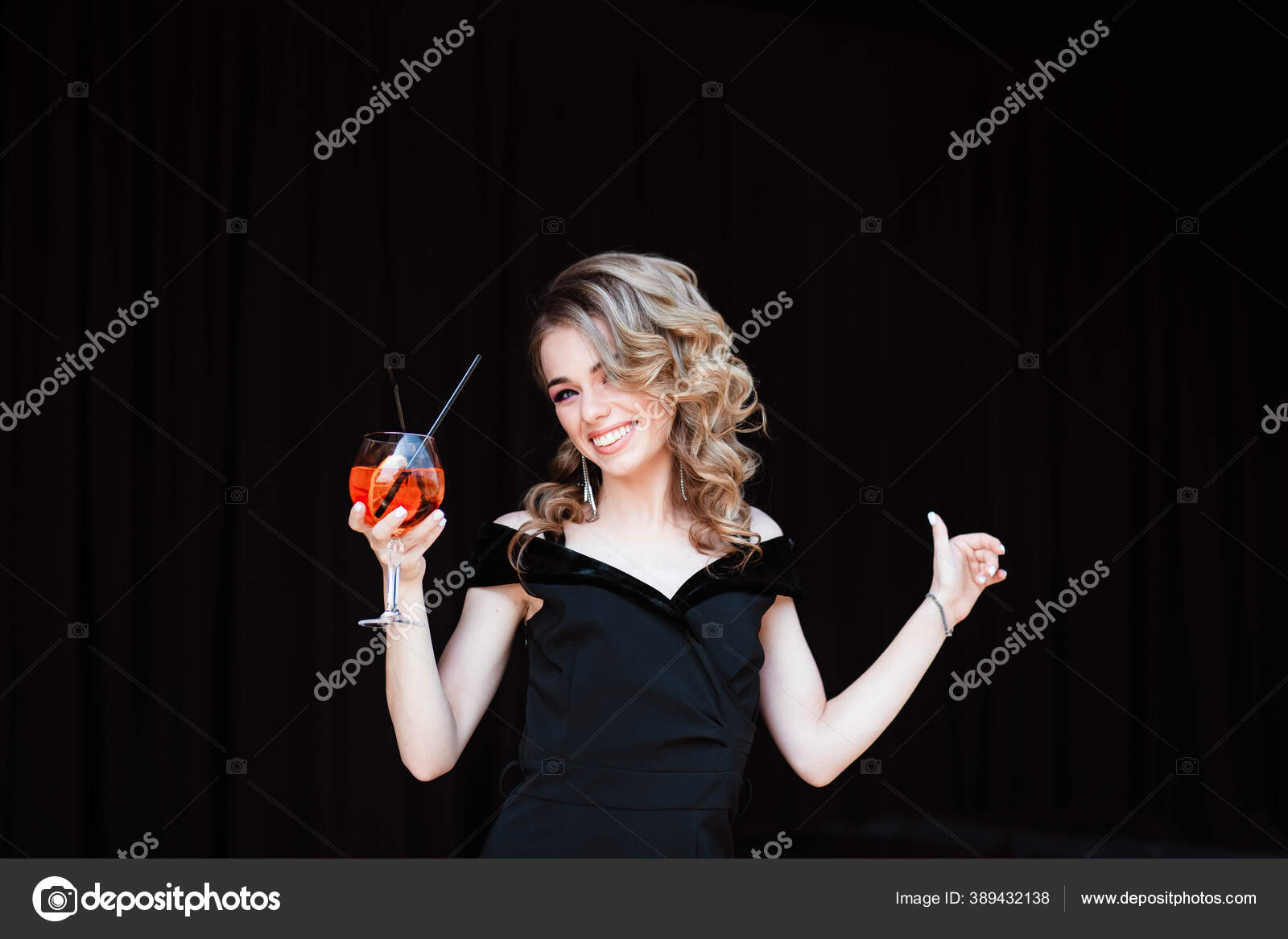 Beautiful Blonde Young Girl Holding Aperol Spritz Aperol Cocktail