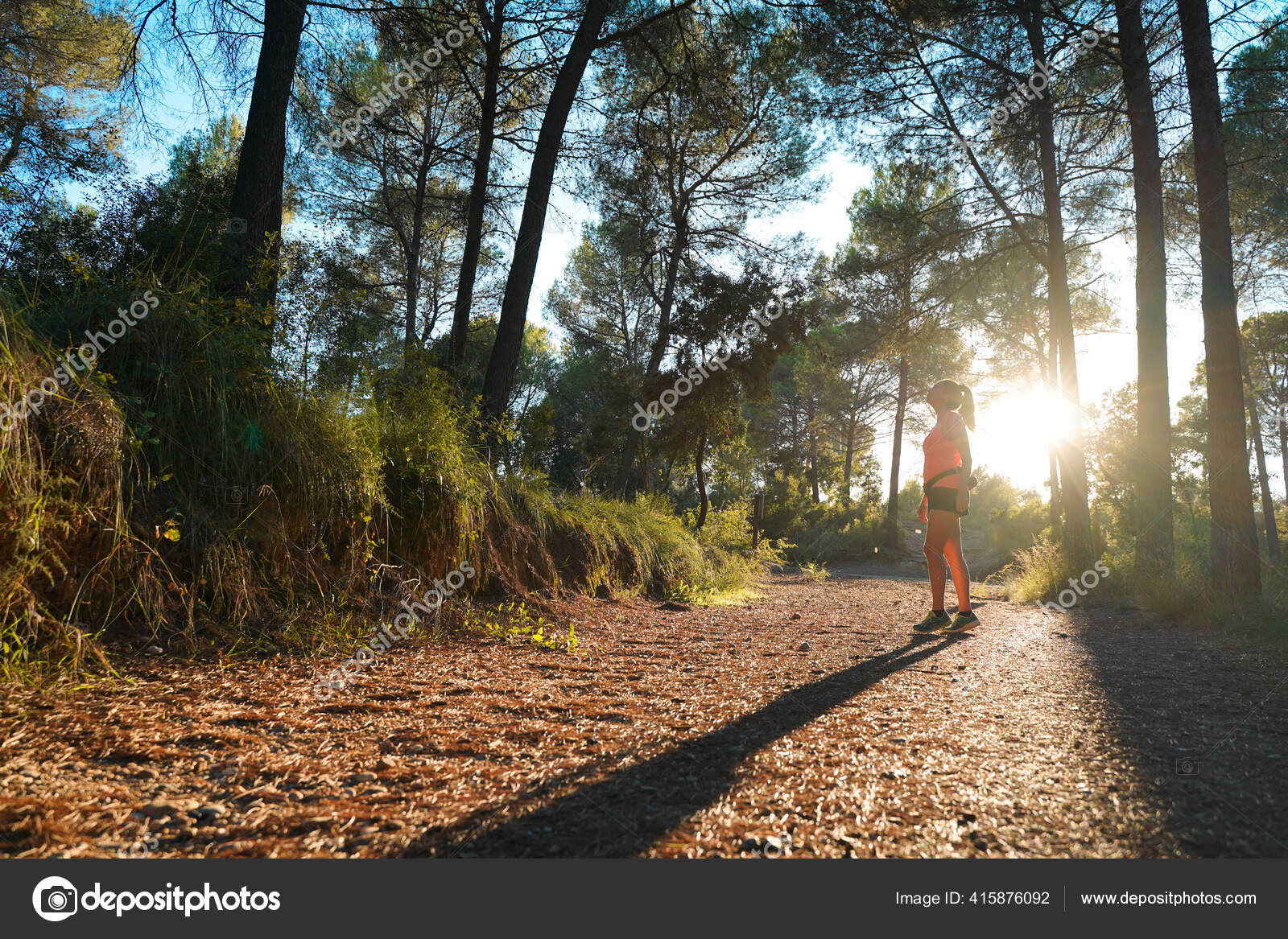 Beautiful Young Girl Walking Forest Young Happy Attractive Runner Woman ...