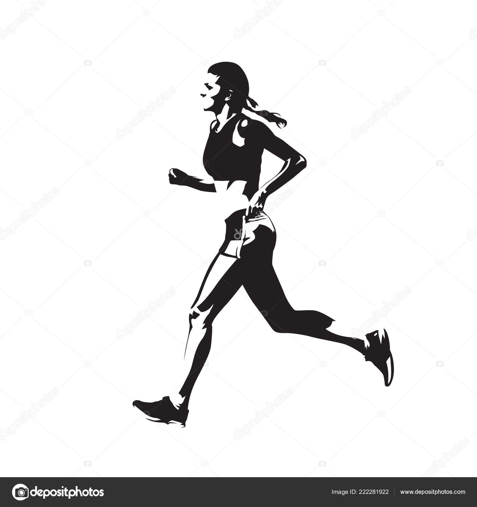 Running Woman Isolated Vector Silhouette Side View Ing Drawing Marathon ...