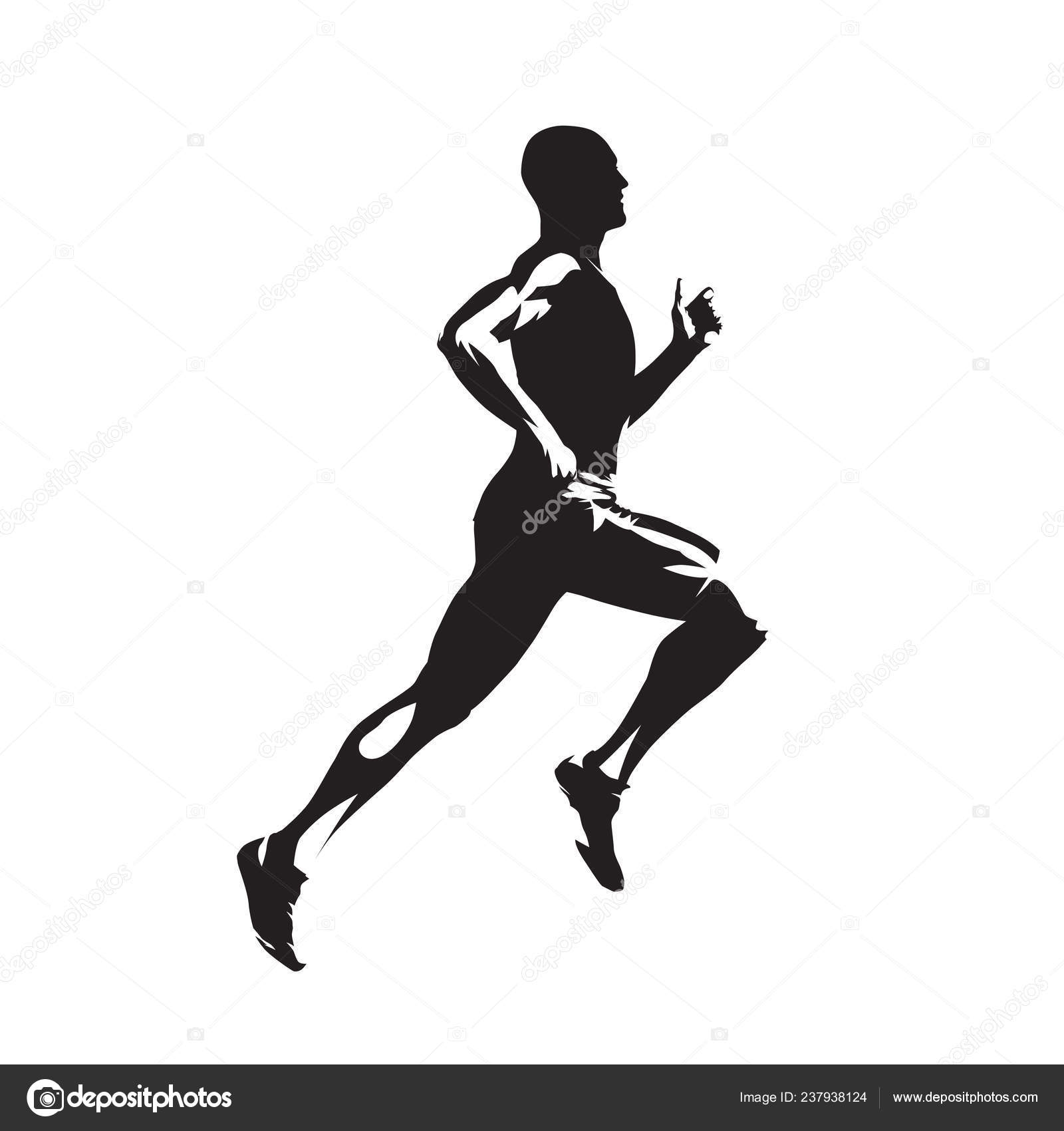Running Man Isolated Vector Silhouette Sprinting Runner Side View Stock ...