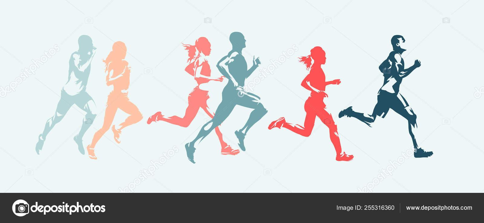 Marathon run. Group of running people, men and women. Isolated v Stock ...