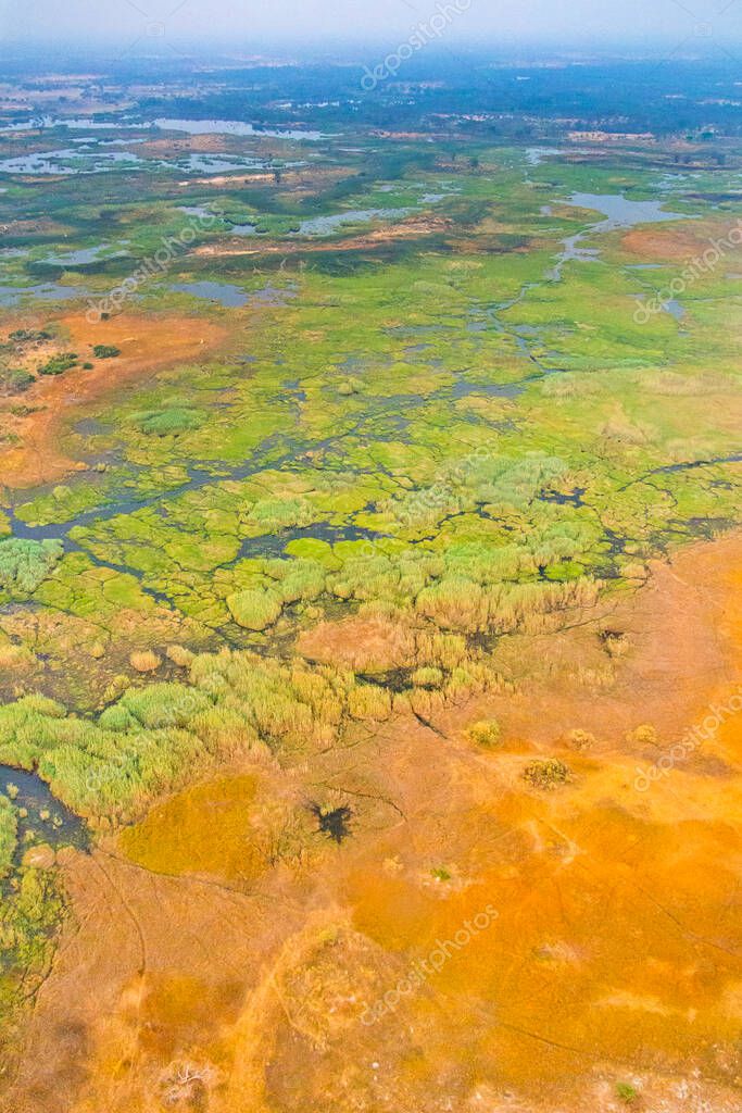 Vista aérea, Humedales de Okavango, Delta del Okavango, Patrimonio de ...
