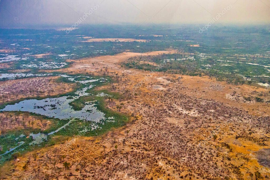 Vista aérea, Humedales de Okavango, Delta del Okavango, Patrimonio de ...