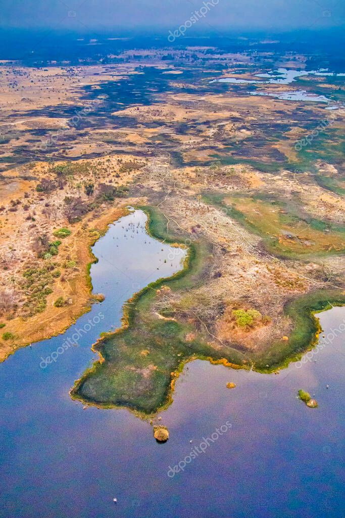 Vista aérea, Humedales de Okavango, Delta del Okavango, Patrimonio de ...