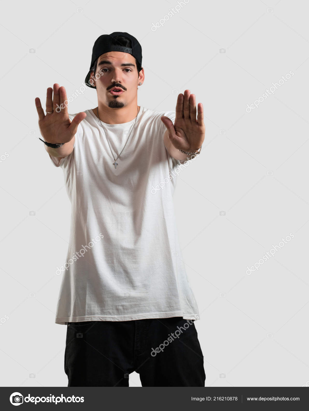 Young Rapper Man Serious Determined Putting Hand Front Stop Gesture ...
