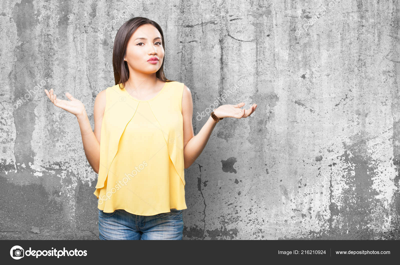 Asian Woman Doubting Grey Background — Stock Photo ...