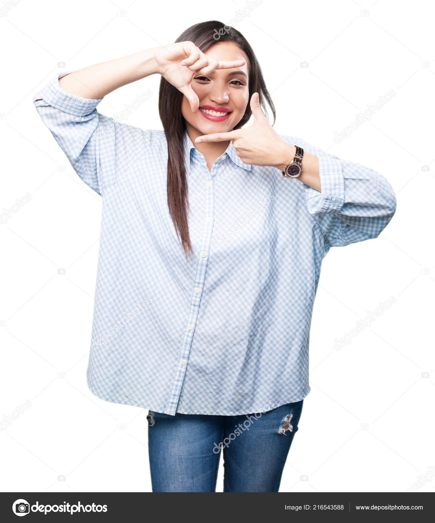Asian Woman Doing Frame Gesture Isolated White Background — Stock Photo ...