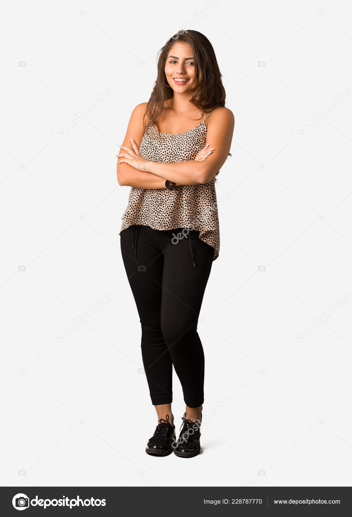 Full Body Young Curvy Size Woman Crossing Arms Smiling Relaxed Stock ...