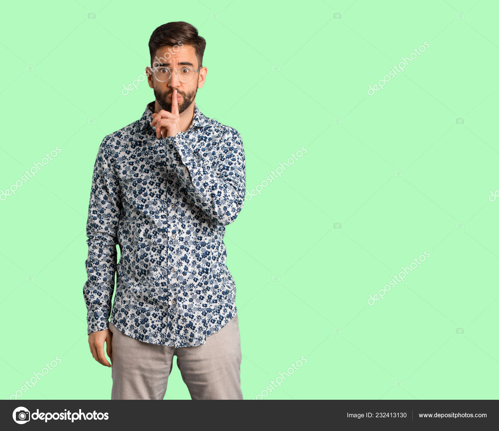Young Cool Man Keeping Secret Asking Silence — Stock Photo ...