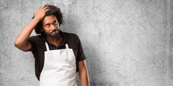 Handsome African American Baker Worried Overwhelmed Forgetful Realize ...
