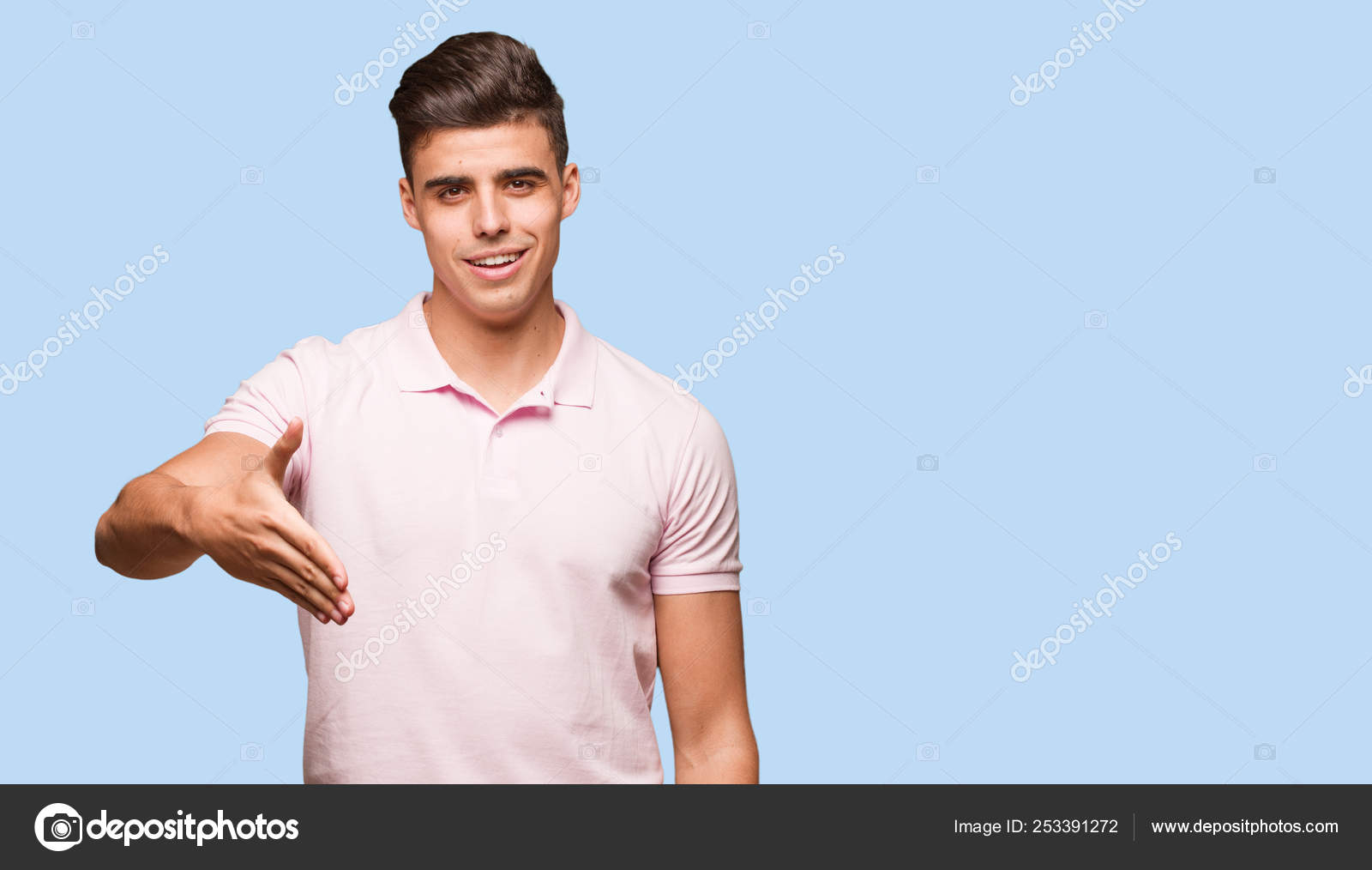 Young Handsome Man Reaching Out Greet Someone — Stock Photo ...