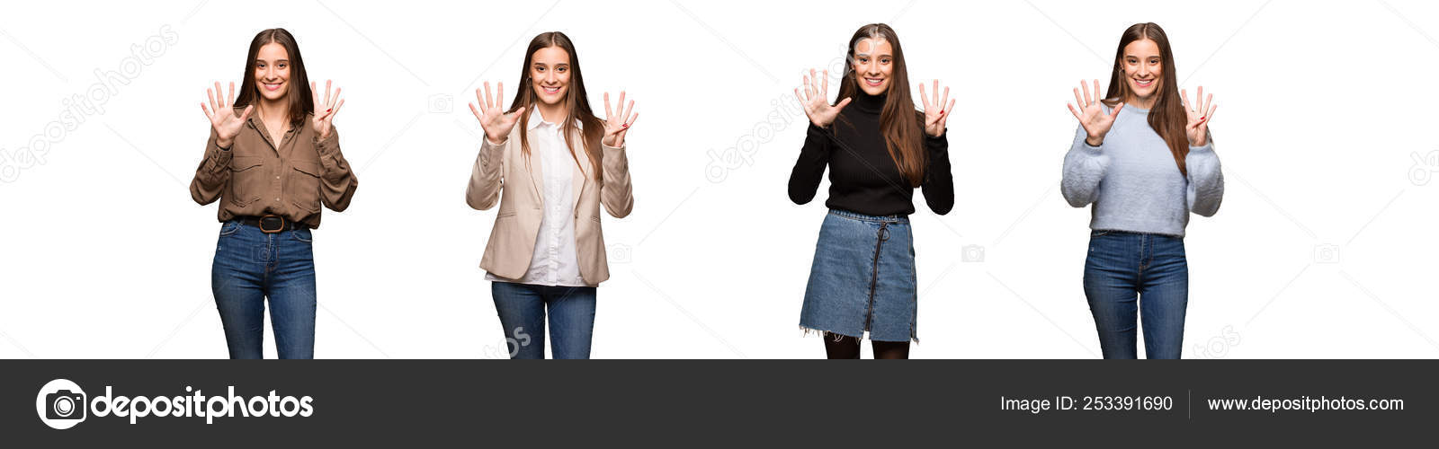 Collection Young Cute Woman Showing Number Nine — Stock Photo ...