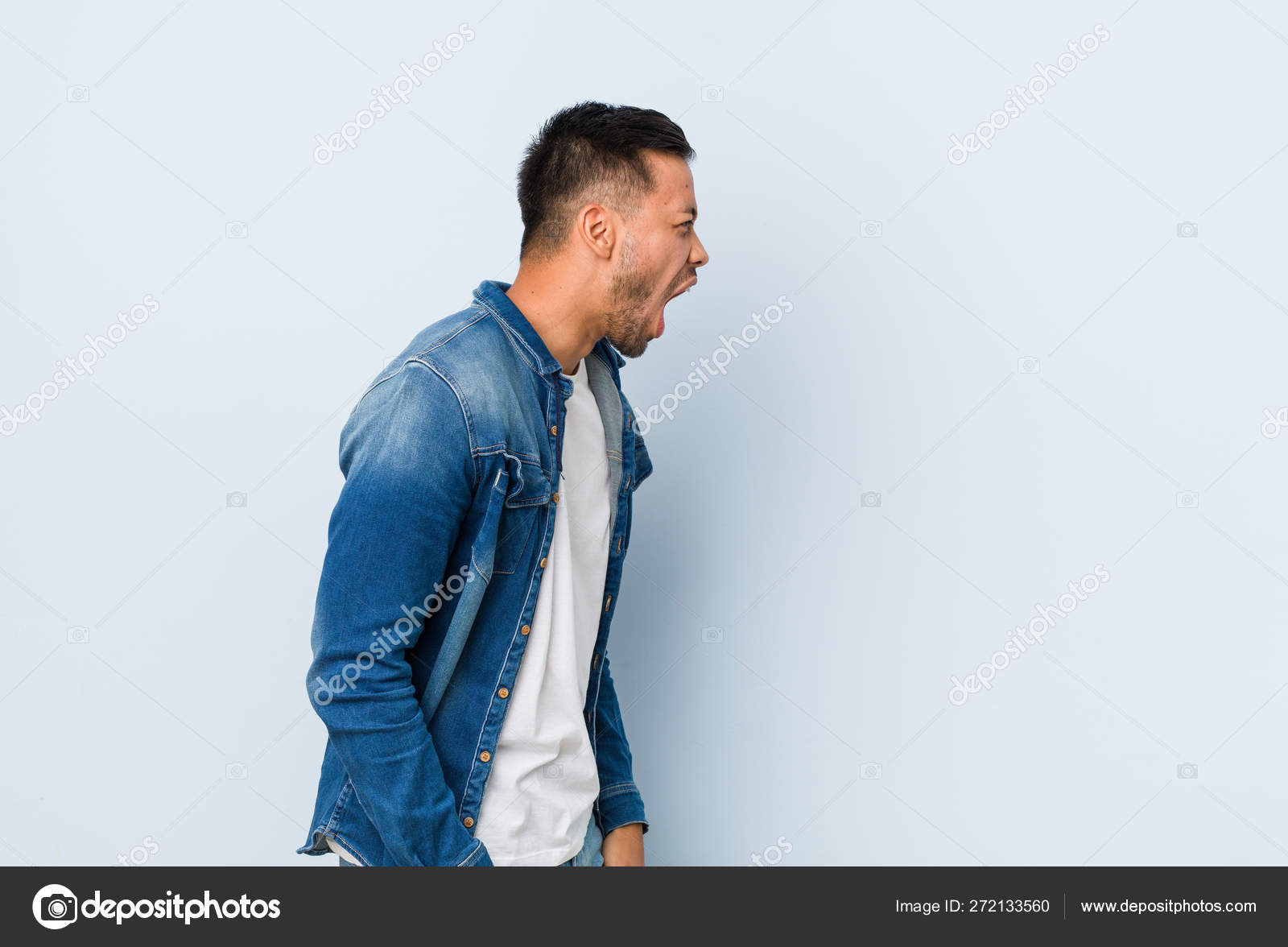 Young Handsome Filipino Man Shouting Copy Space Stock Photo by ...