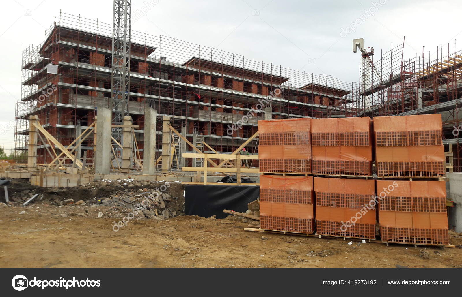 Work Progress Construction Site Build Houses Offices Business — Stock ...