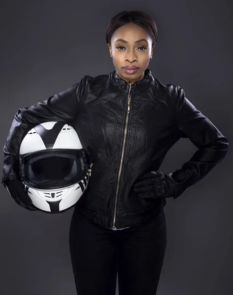 Black Female Motorcycle Rider Race Car Driver Wearing Racing Helmet ...
