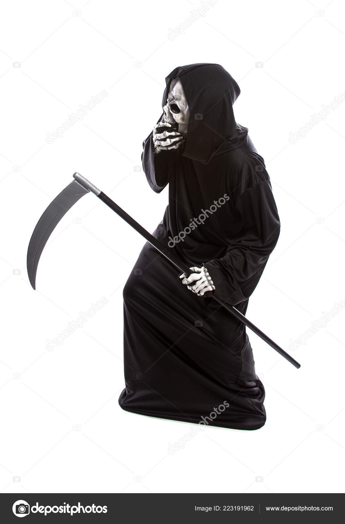 Halloween Costume Skeleton Grim Reaper Wearing Black Robe White ...