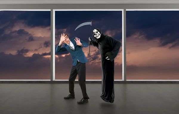 Man Halloween Grim Reaper Ghost Costume Chasing Mocking Making Fun ...