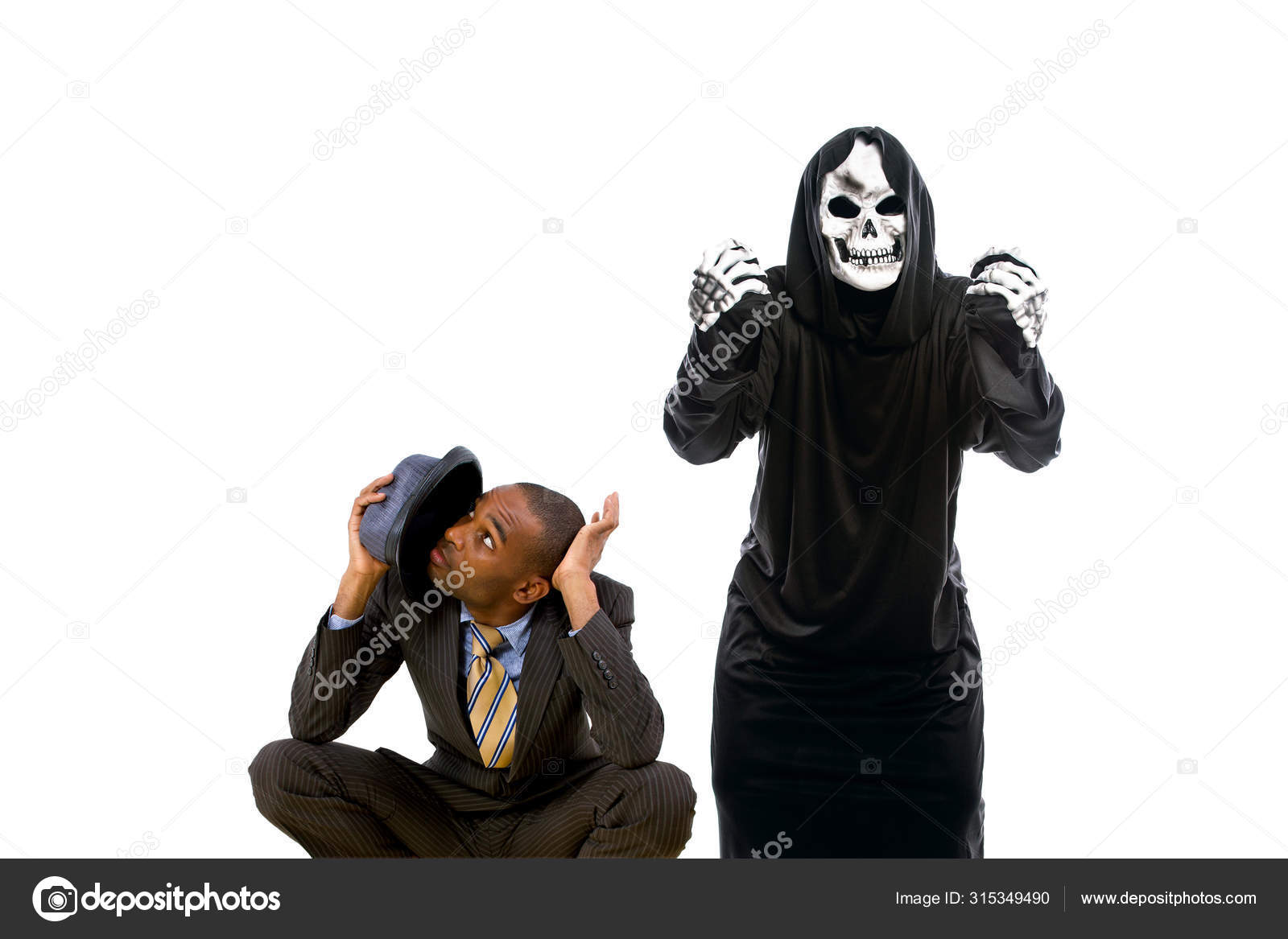 Man Grim Reaper Halloween Ghost Costume Having Fun Scaring Grown Stock ...