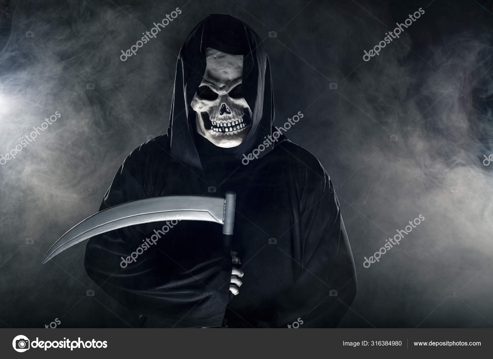 Scary Looking Grim Reaper Ghost Wielding Scythe Sickle Coming Out ...