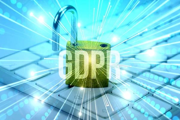 A computer, padlock and GDPR Global Data Protection Regulation - Stock ...
