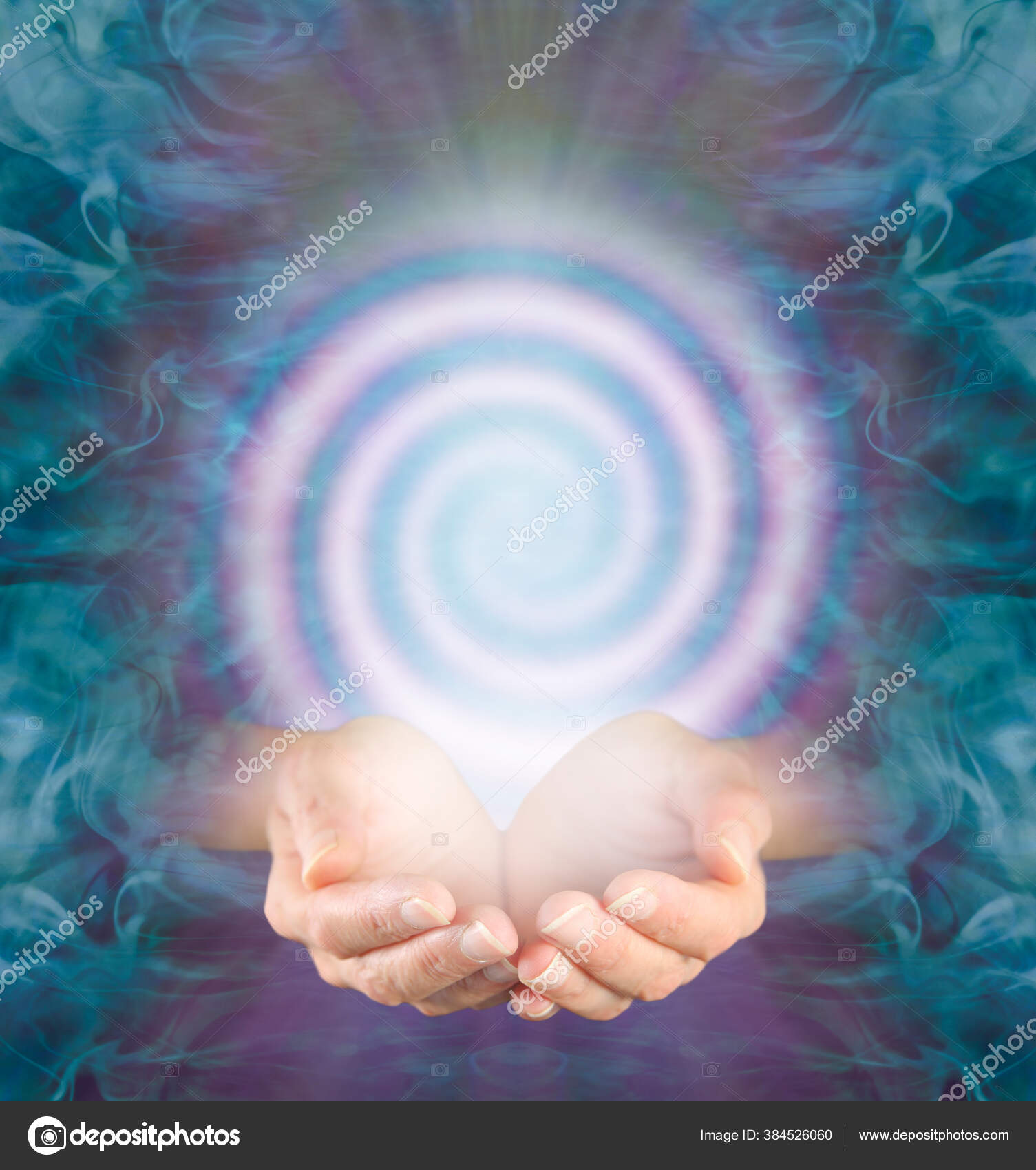 Observe Continuous Vortexing Spiral Energy Flowing Out Female Cupped ...