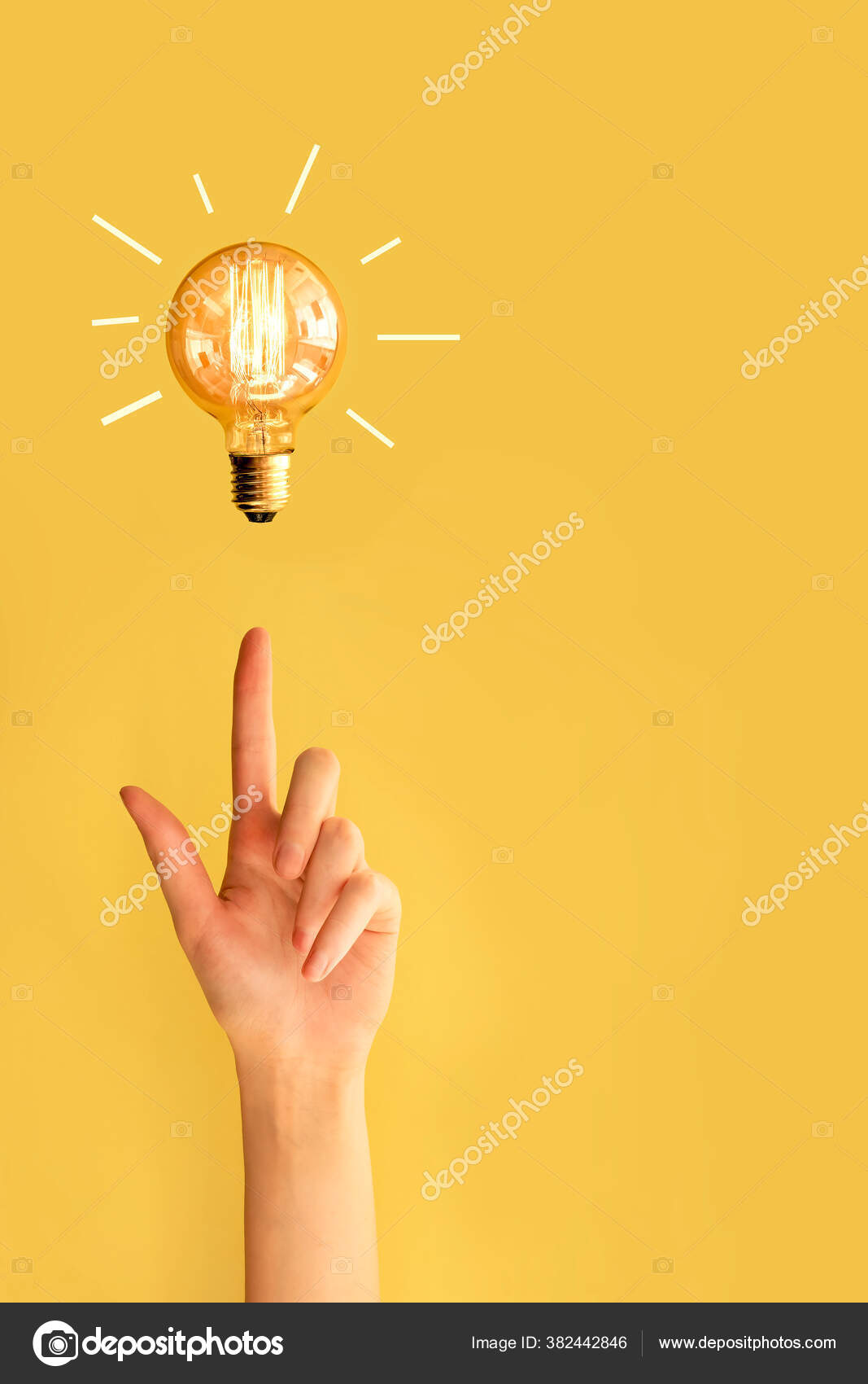 Hand Points Light Bulb — Stock Photo © irinagutyryak #382442846