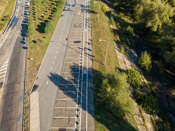 Aerial drone view. Road with markings for cyclists. - Stock Image ...