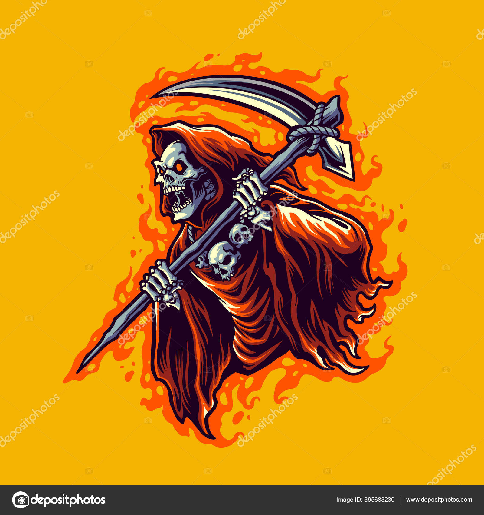 Sensenmann Vektor Sensenmann Mit Sense In Flat, Vektor Charakter