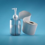 Hygienic Set Toilet Paper Rolls Antiseptic Sanitizer Gel Frontal View ...