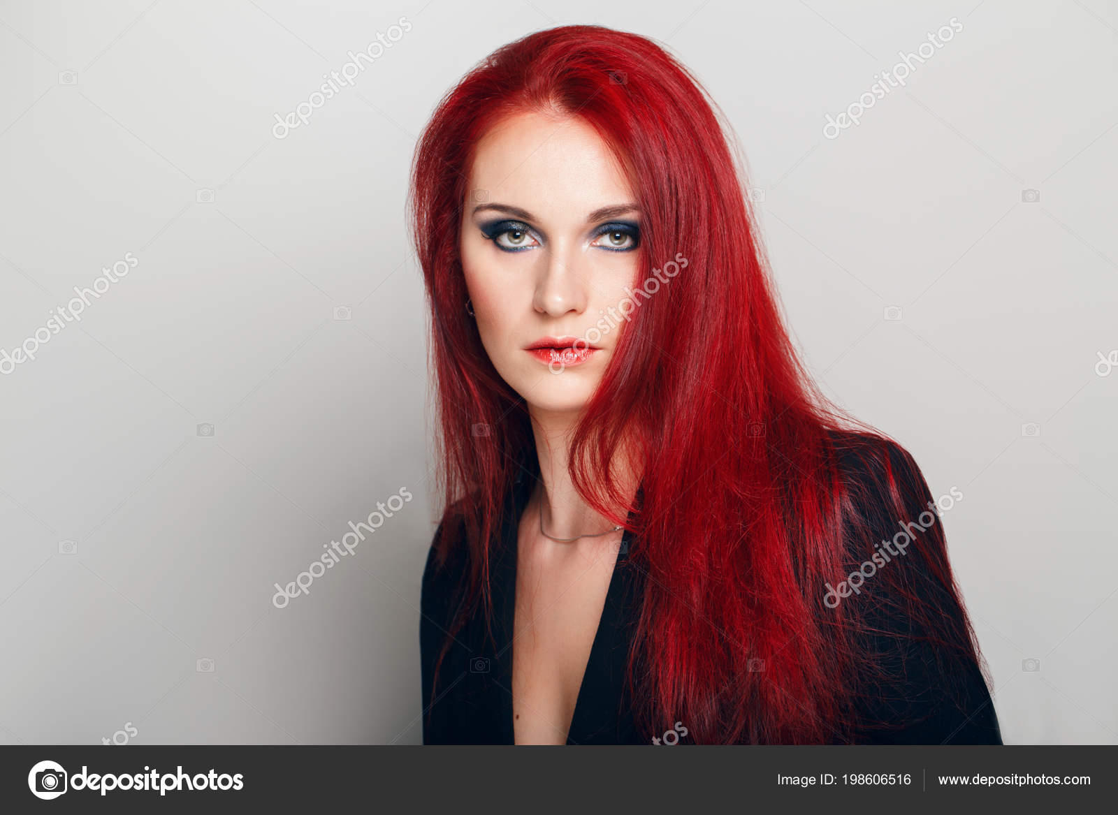 Closeup Portrait Headshot Beautiful Sexy Young Redhead Caucasian Woman