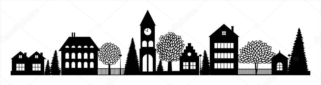 Silhouette small town Vector Art Stock Images | Depositphotos