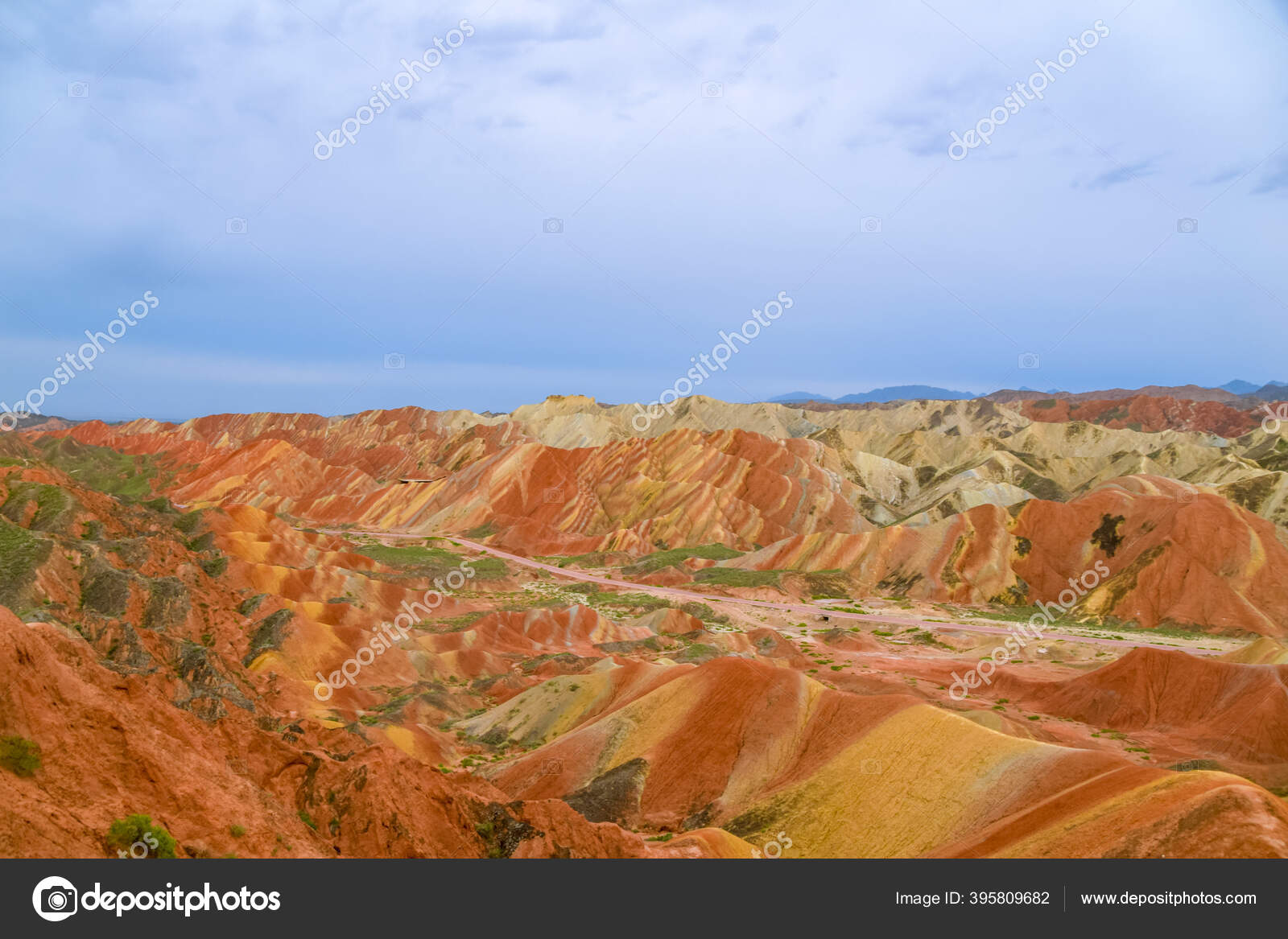 Amazing Scenery Rainbow Mountain Blue Sky Background Sunset Zhangye ...