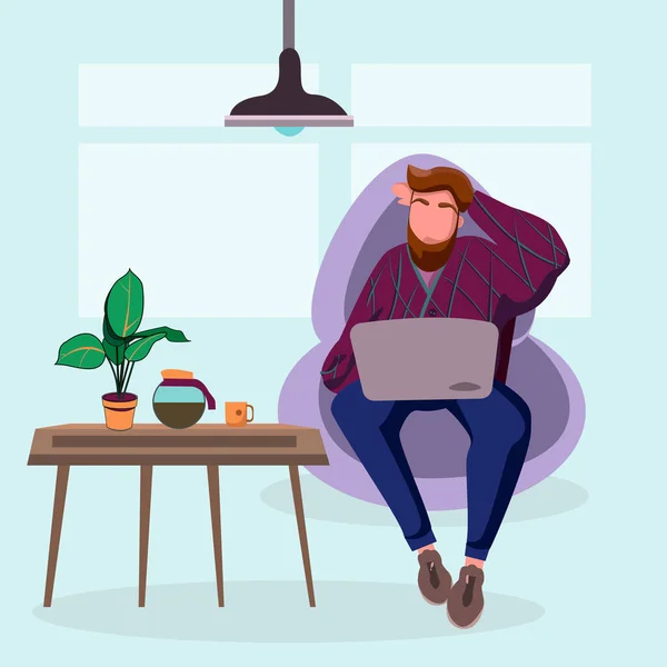 Man Working Computer Laptop His Thigh Lap Work Home Pandemic Stock ...