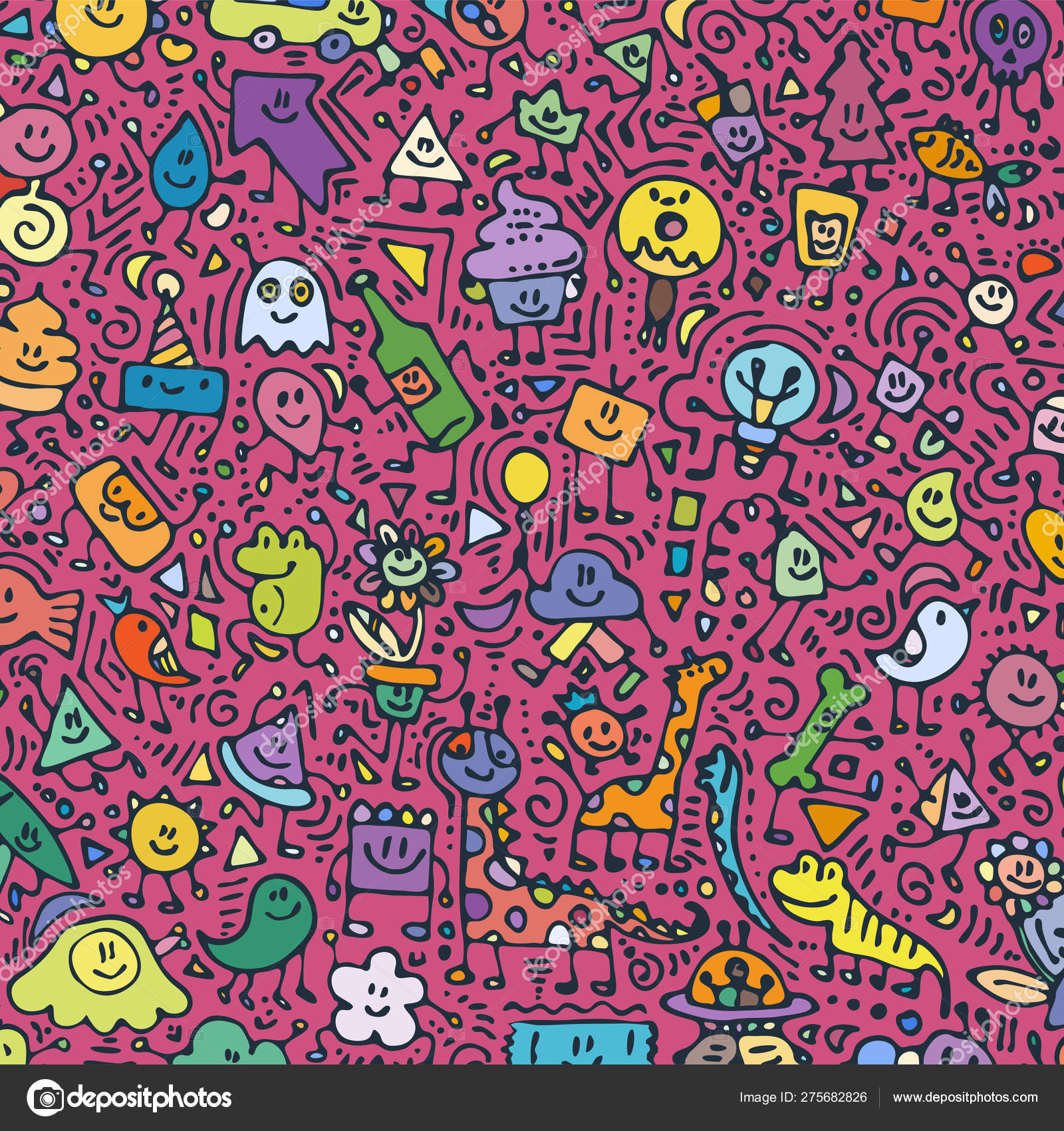 Cartoon cute doodles hand drawn grunge illustration. Line art scribble ...