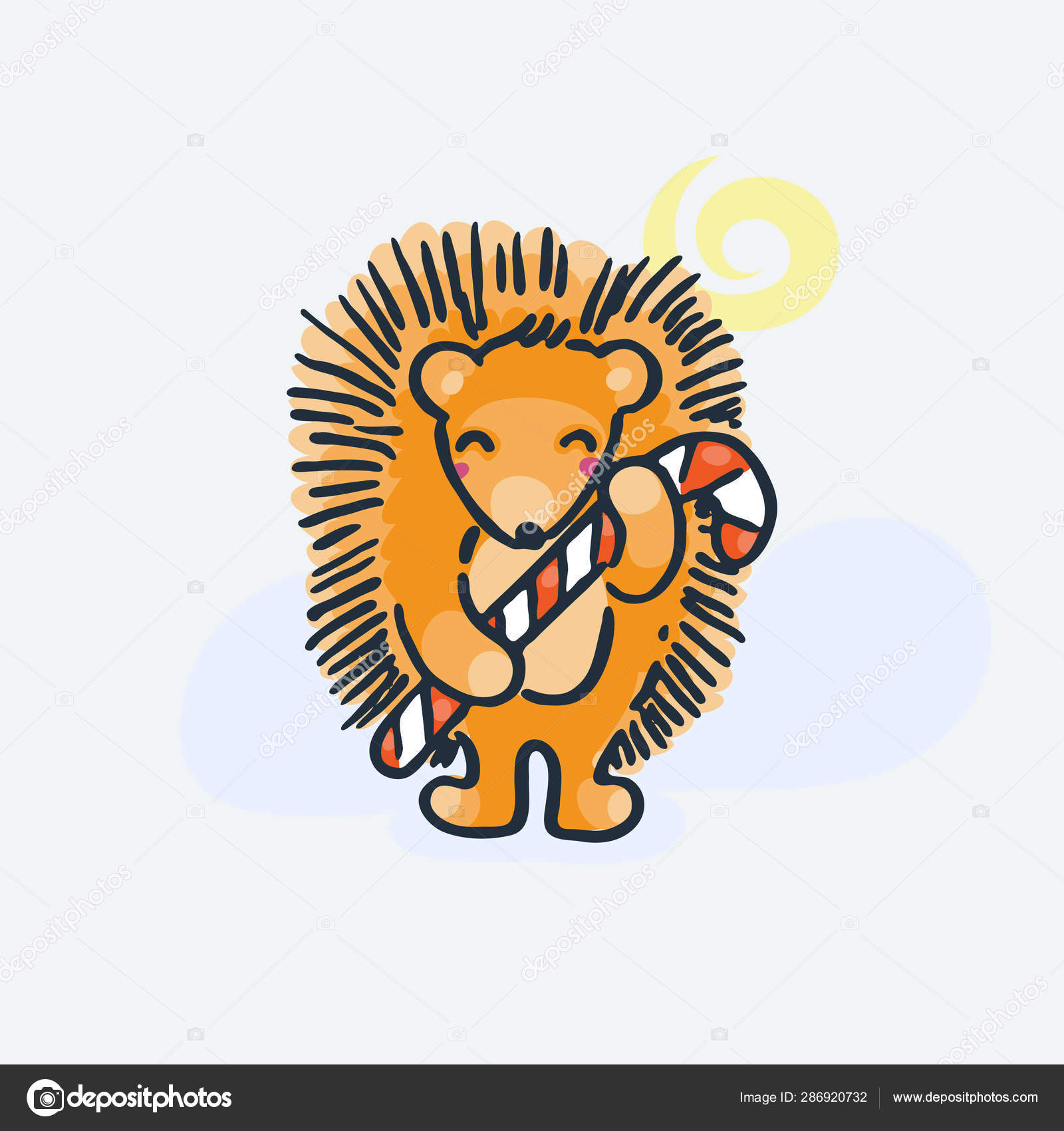 Cute hedgehog with candy. Cartoon hand drawn vector illustration Stock ...