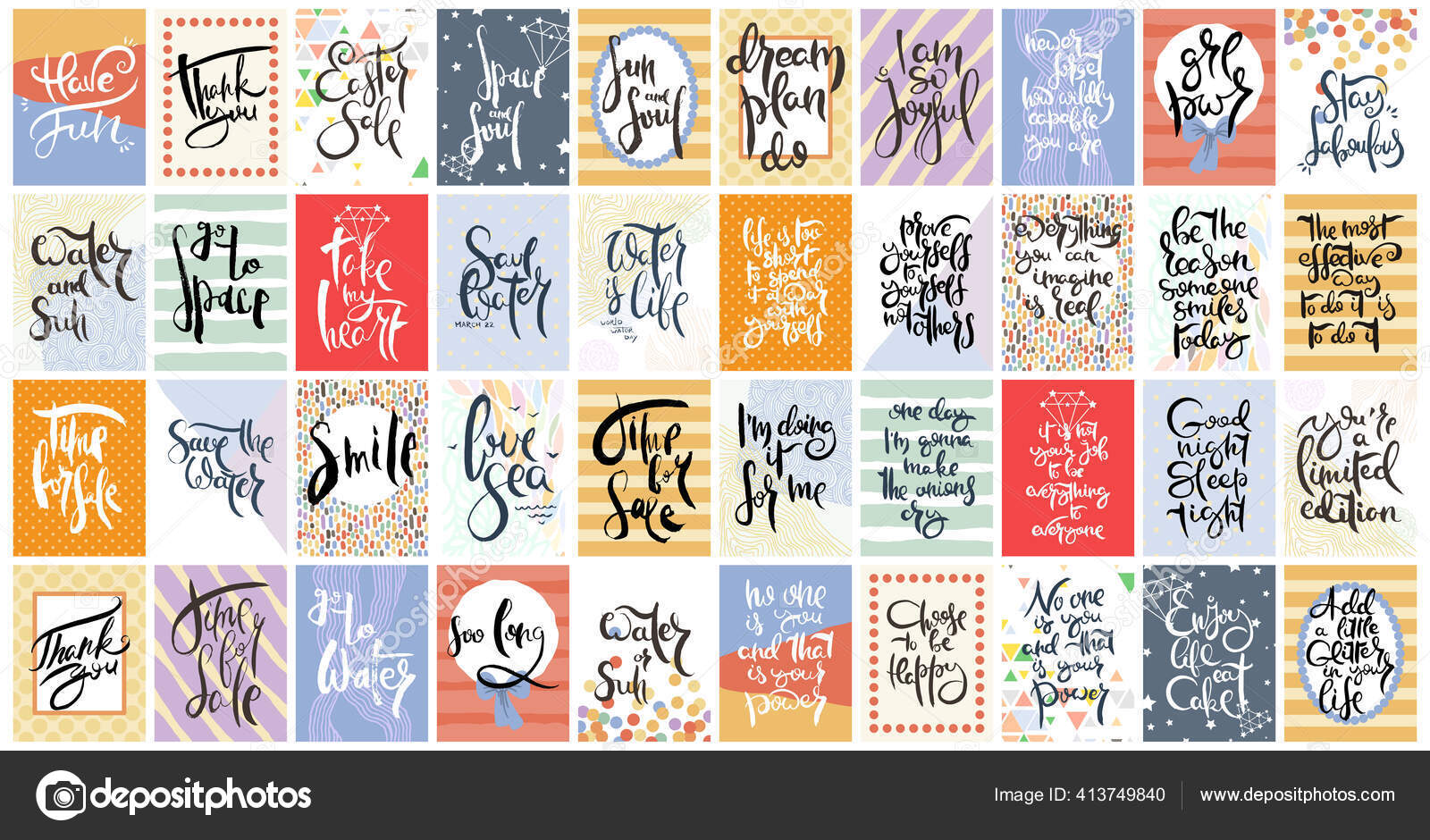 Big Hand Drawn Calligraphic Card Set Vector Illustration Collection ...