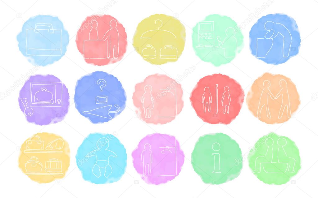 Conjunto de iconos de estilo acuarela manuscrita áspera: ilustración ...