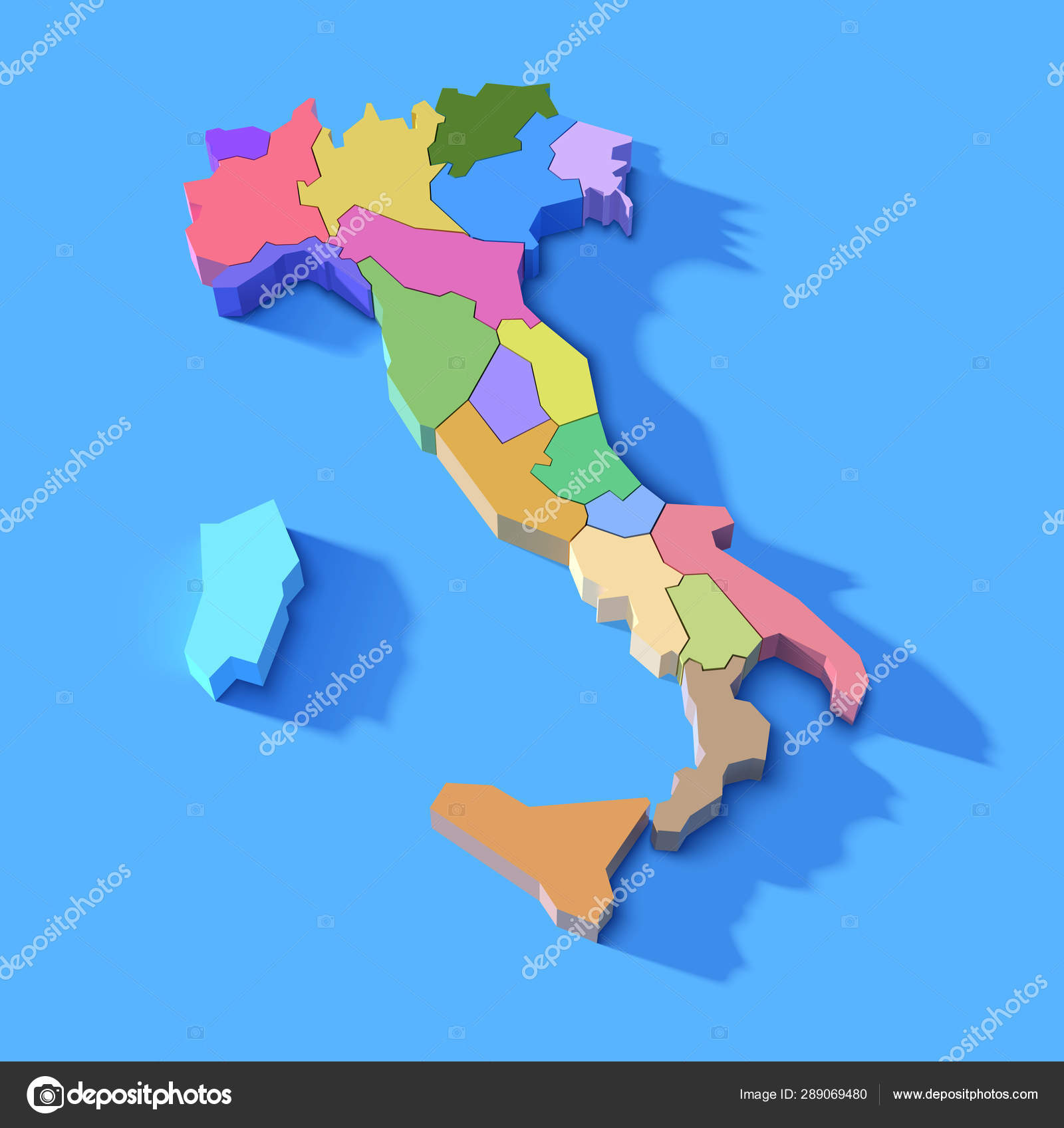 Simplified Three Dimensional Italy Map Regions Vector Illustration ...