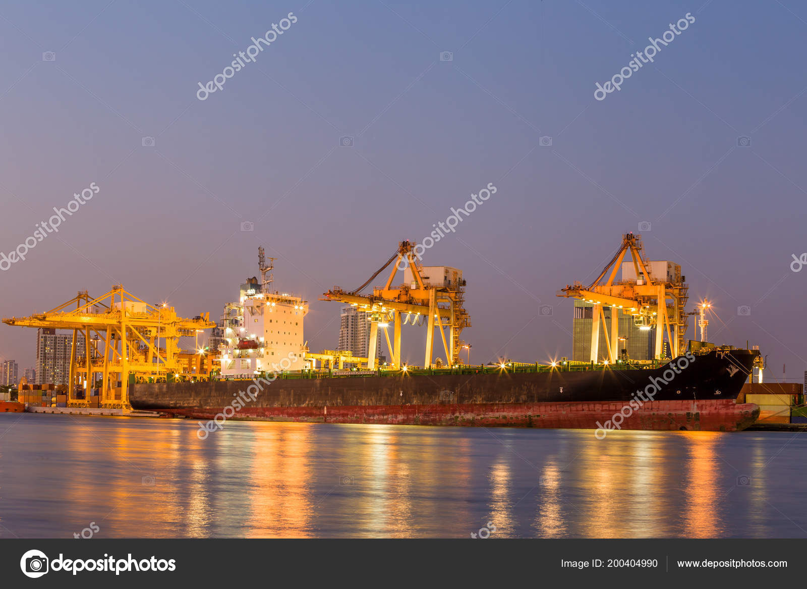 Shipping Working Loading Containers Crane Ship Night — Stock Photo ...