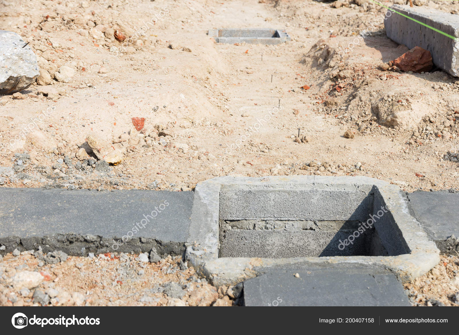 Concrete Block Foundation Frame Construction Site — Stock Photo ...