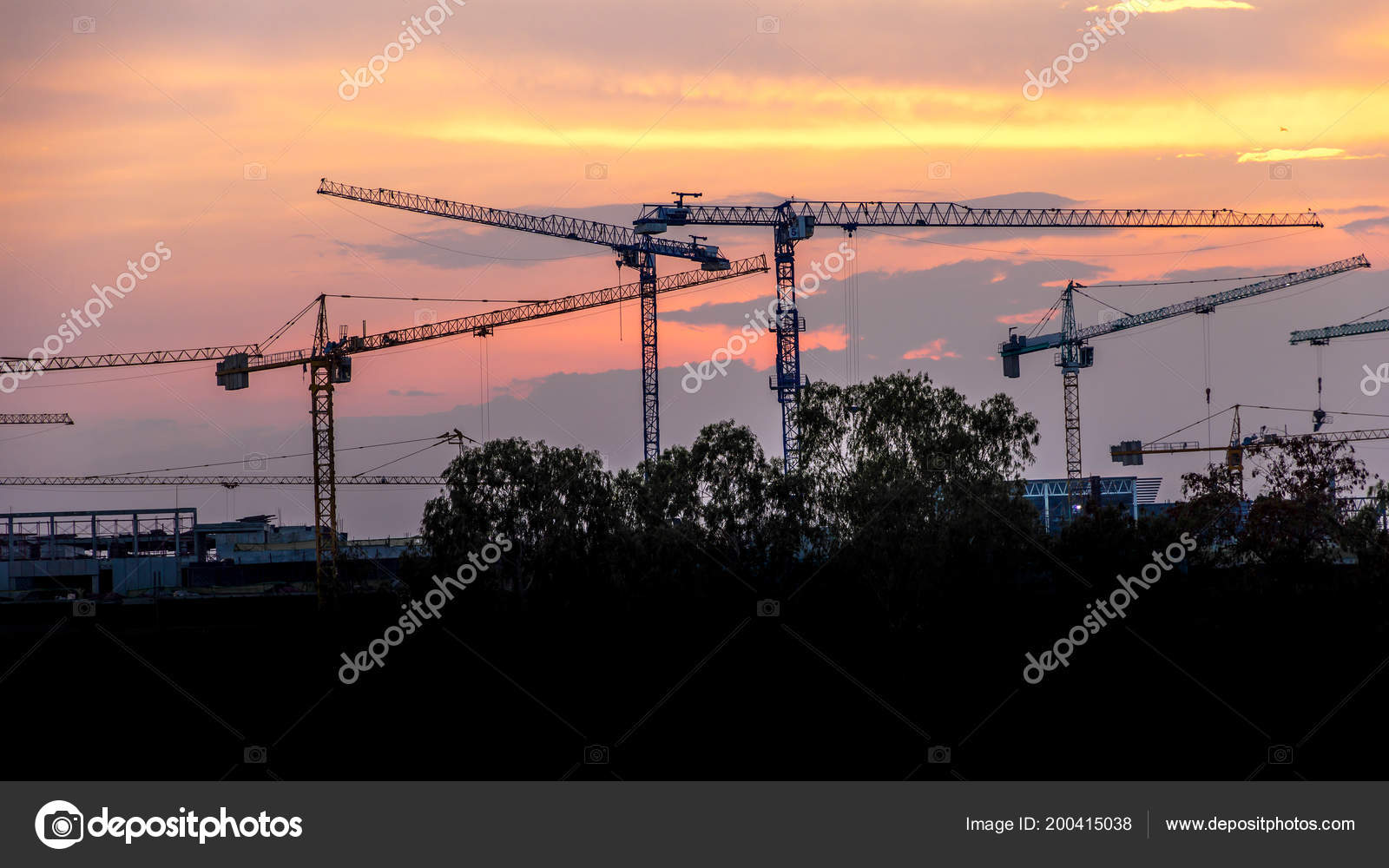 Industrial Building Use Tower Crane Construction Site Background Sunset ...