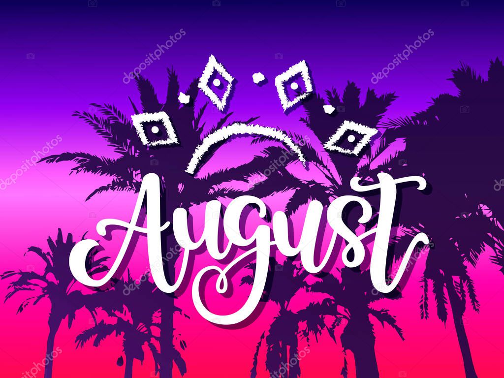 Cartel vectorial de agosto con letras dibujadas a mano. Diseño de fondo ...