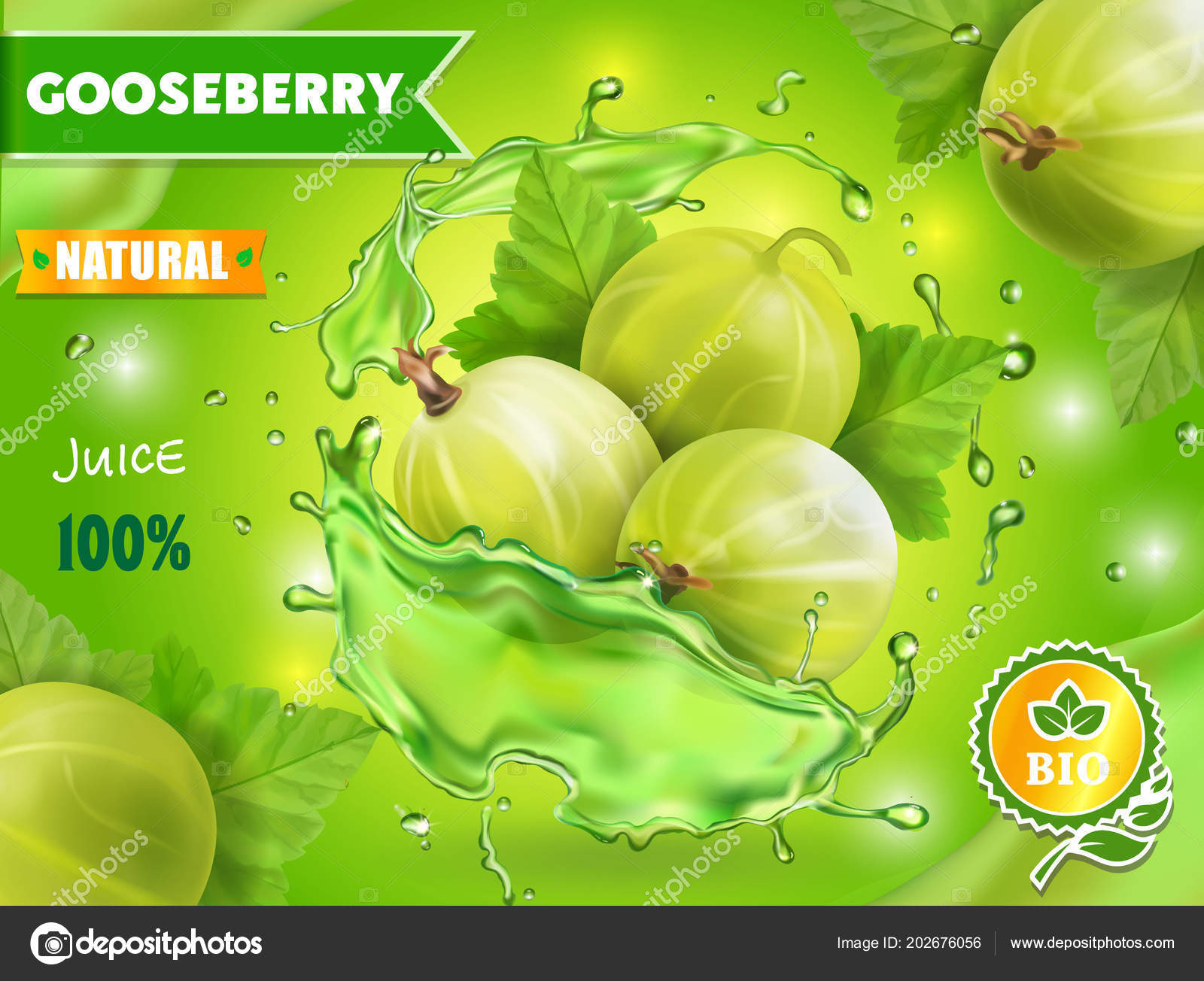 Gooseberry Juice Advertising Berry Juice Splash Label Packaging Design ...